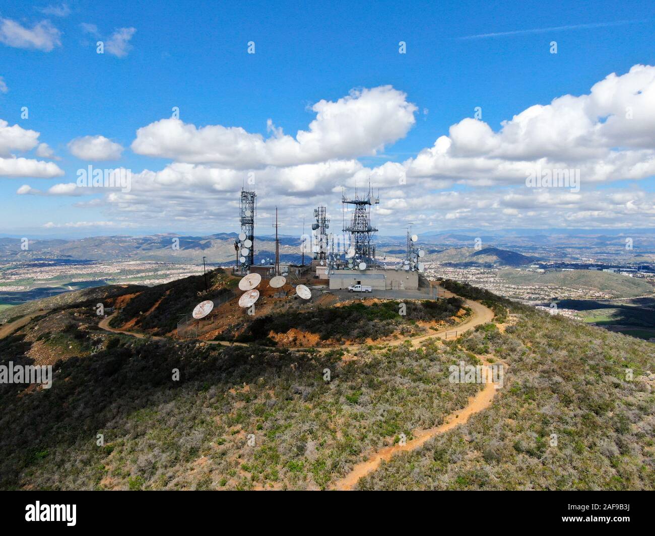 Aerial view of telecommunication antennas on the top of Mountain, SD ...