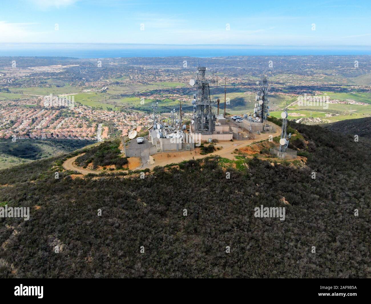 Aerial view of telecommunication antennas on the top of Mountain, SD ...