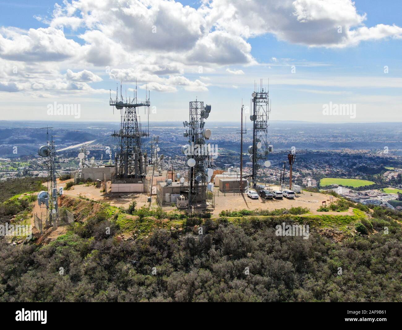 Aerial view of telecommunication antennas on the top of Mountain, SD ...