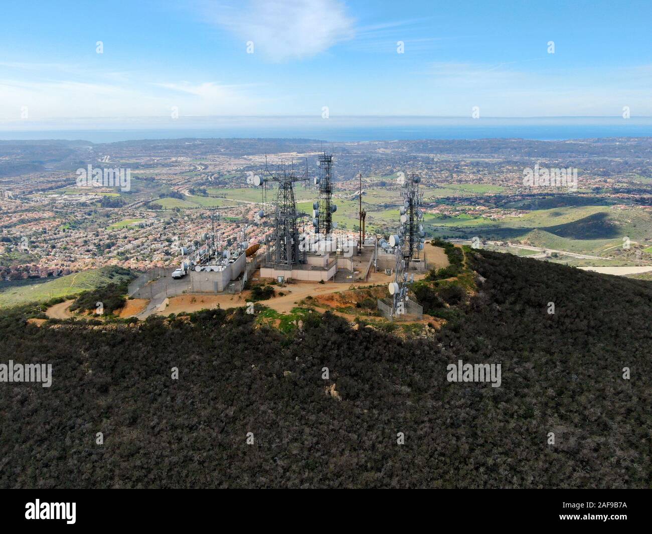Aerial view of telecommunication antennas on the top of Mountain, SD ...
