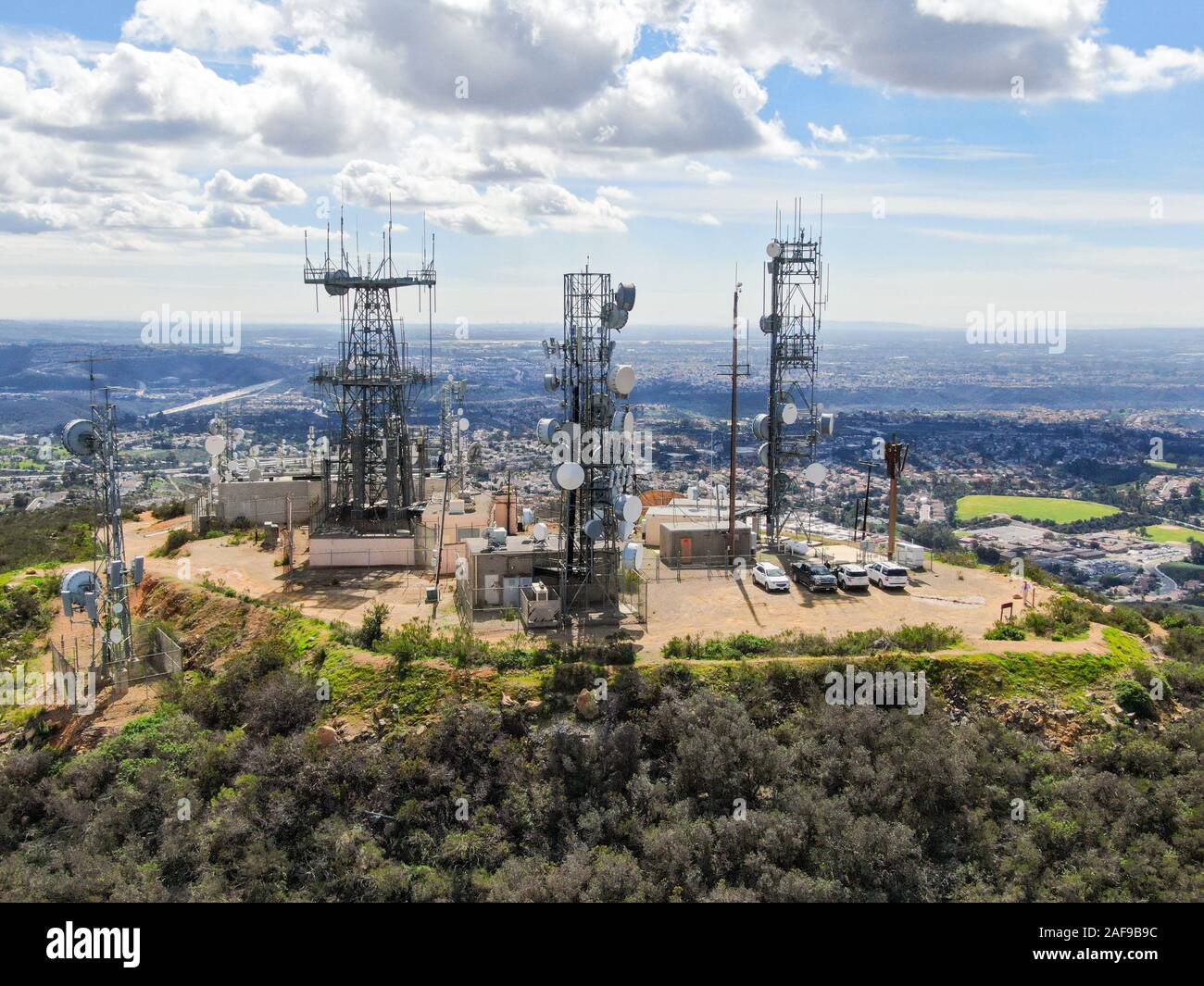 Aerial view of telecommunication antennas on the top of Mountain, SD ...