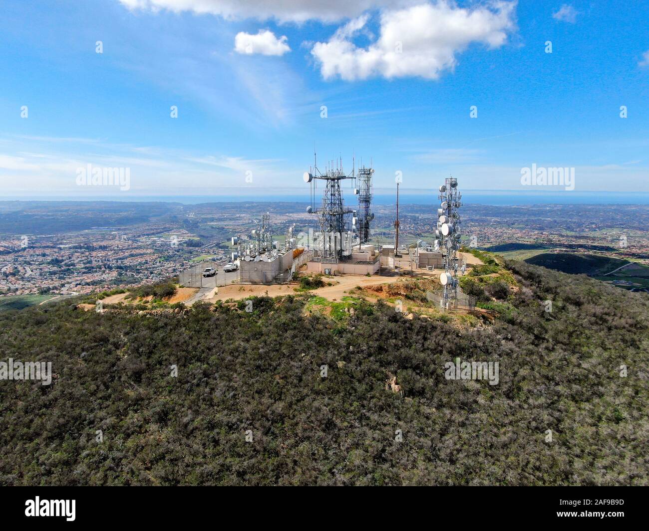 Aerial view of telecommunication antennas on the top of Mountain, SD ...