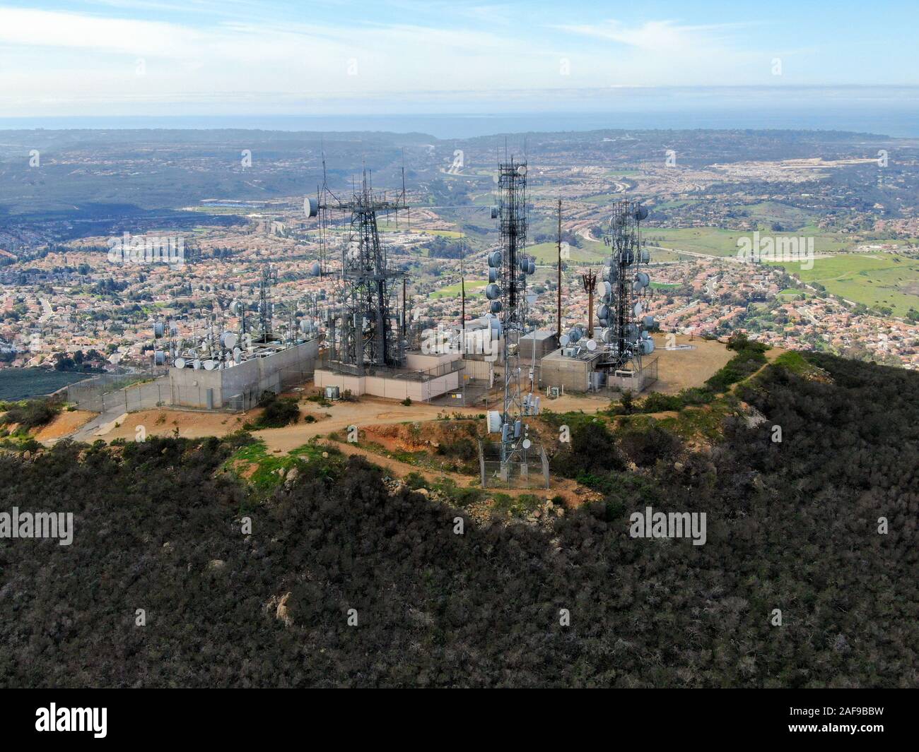 Aerial view of telecommunication antennas on the top of Mountain, SD ...