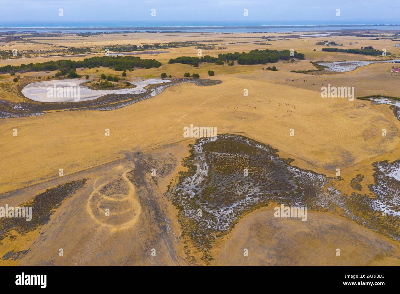 A large fresh water dam on Hindmarsh Island south of Adelaide in ...