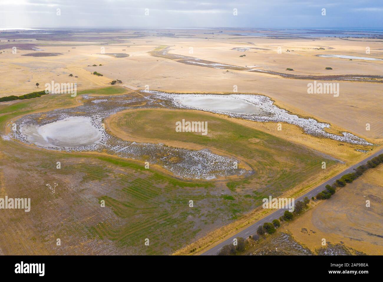A large fresh water dam on Hindmarsh Island south of Adelaide in ...