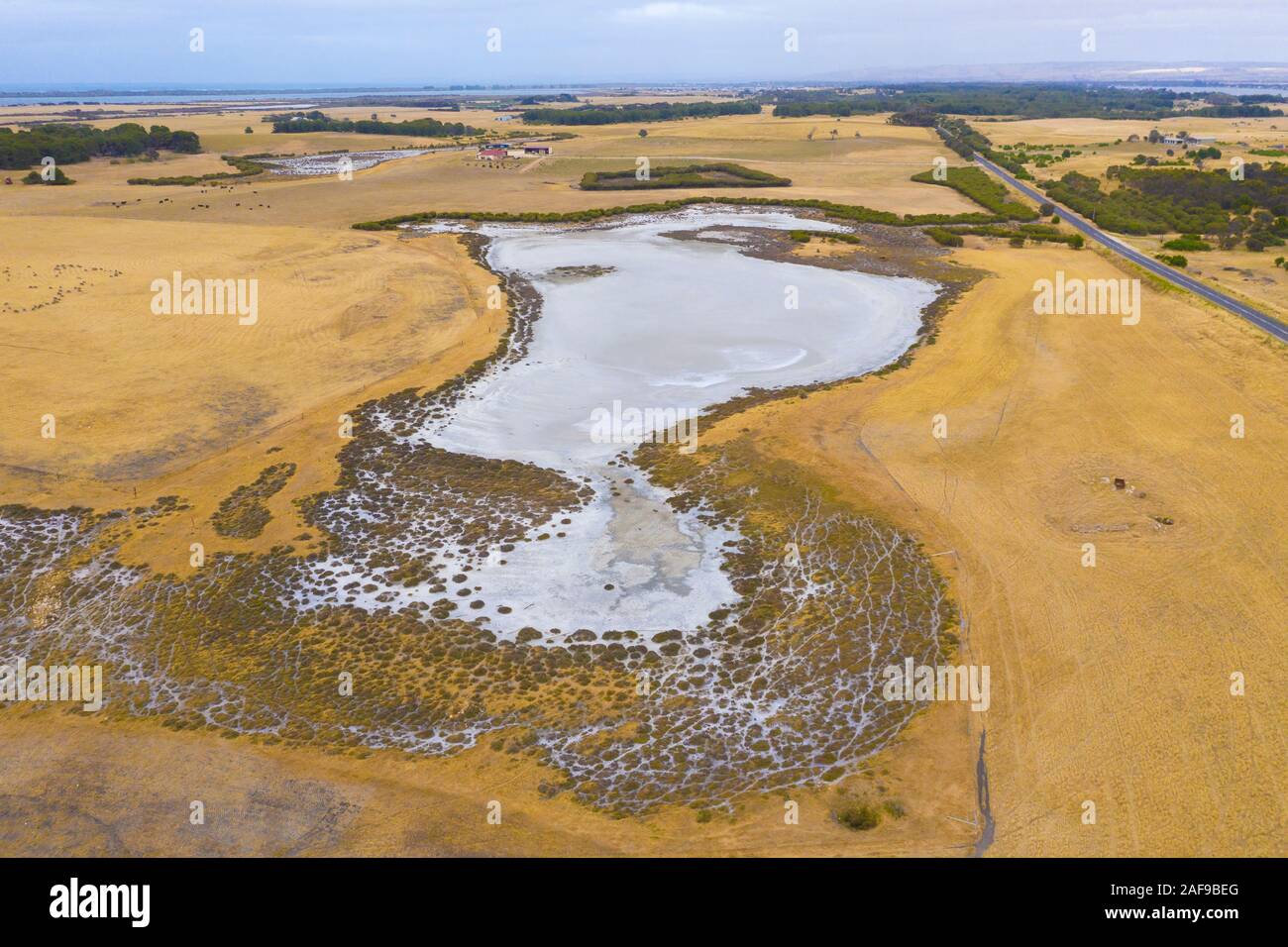 A large fresh water dam on Hindmarsh Island south of Adelaide in ...