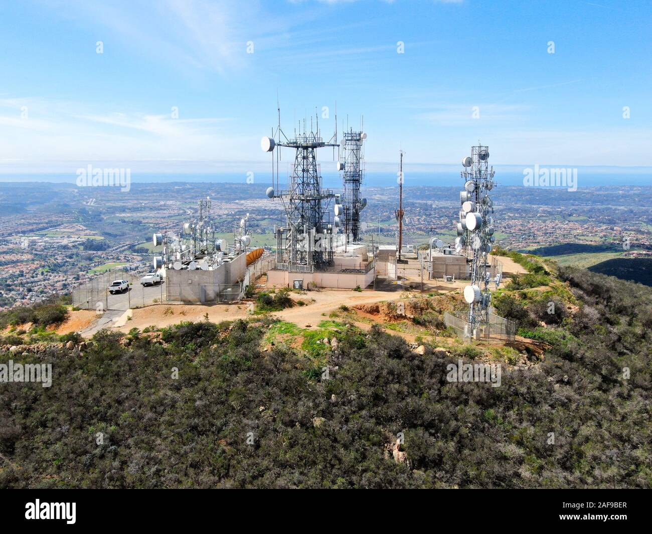 Aerial view of telecommunication antennas on the top of Mountain, SD ...