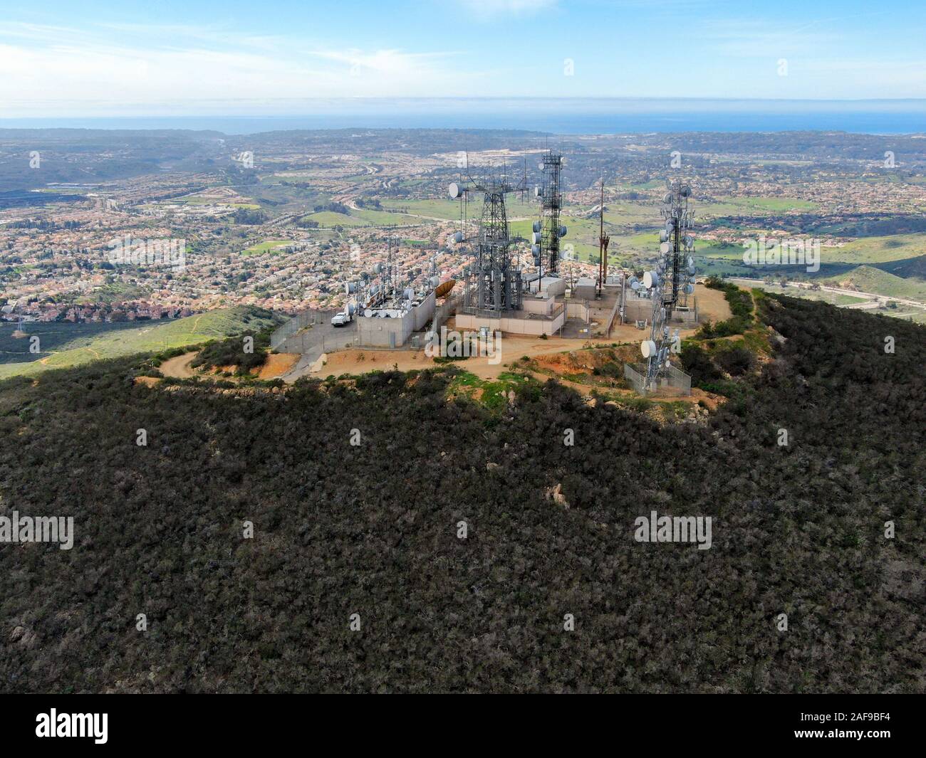 Aerial view of telecommunication antennas on the top of Mountain, SD ...