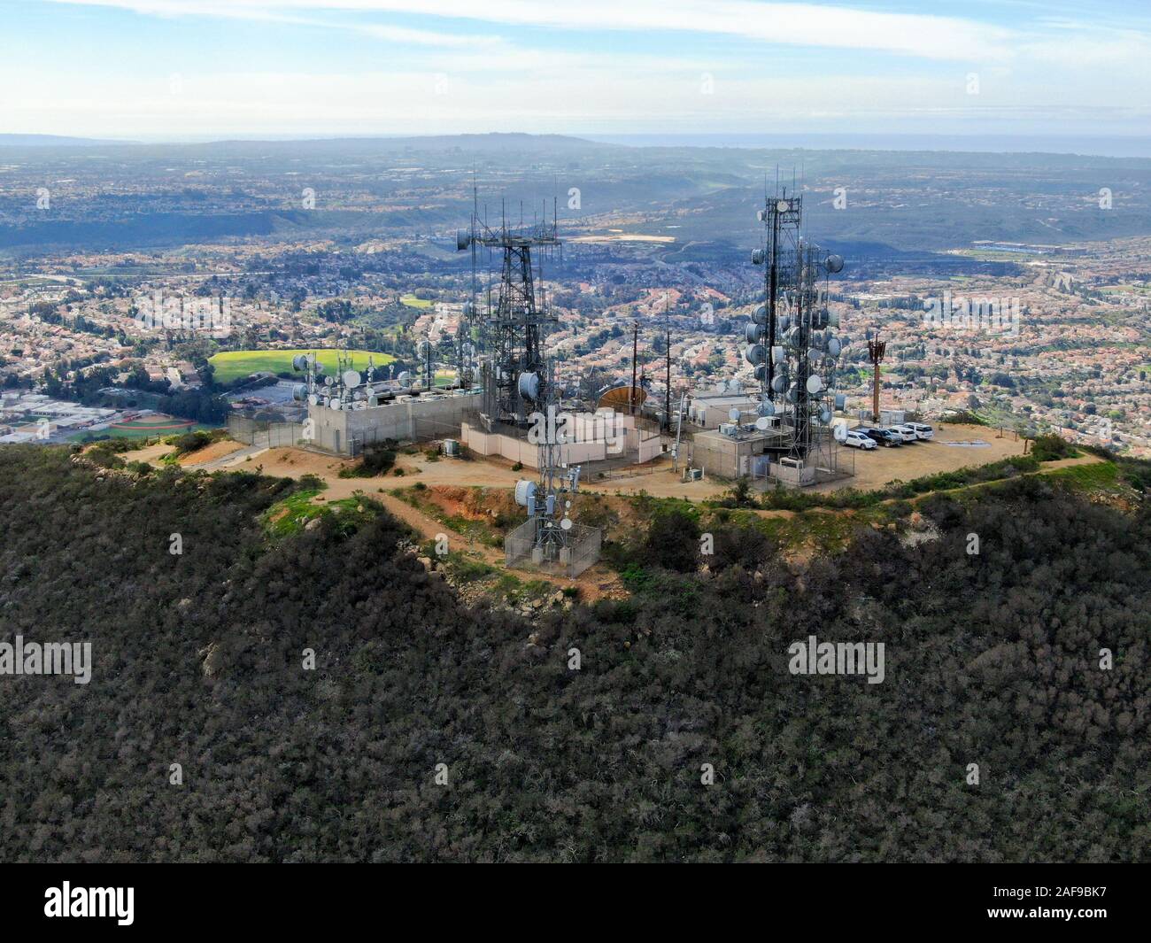 Aerial view of telecommunication antennas on the top of Mountain, SD ...