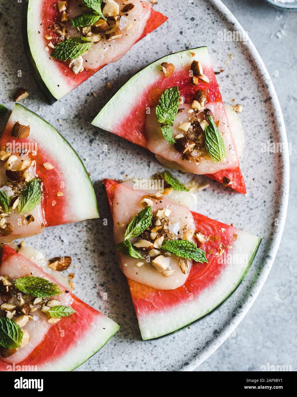 Cheese and watermelon canapes Stock Photo - Alamy