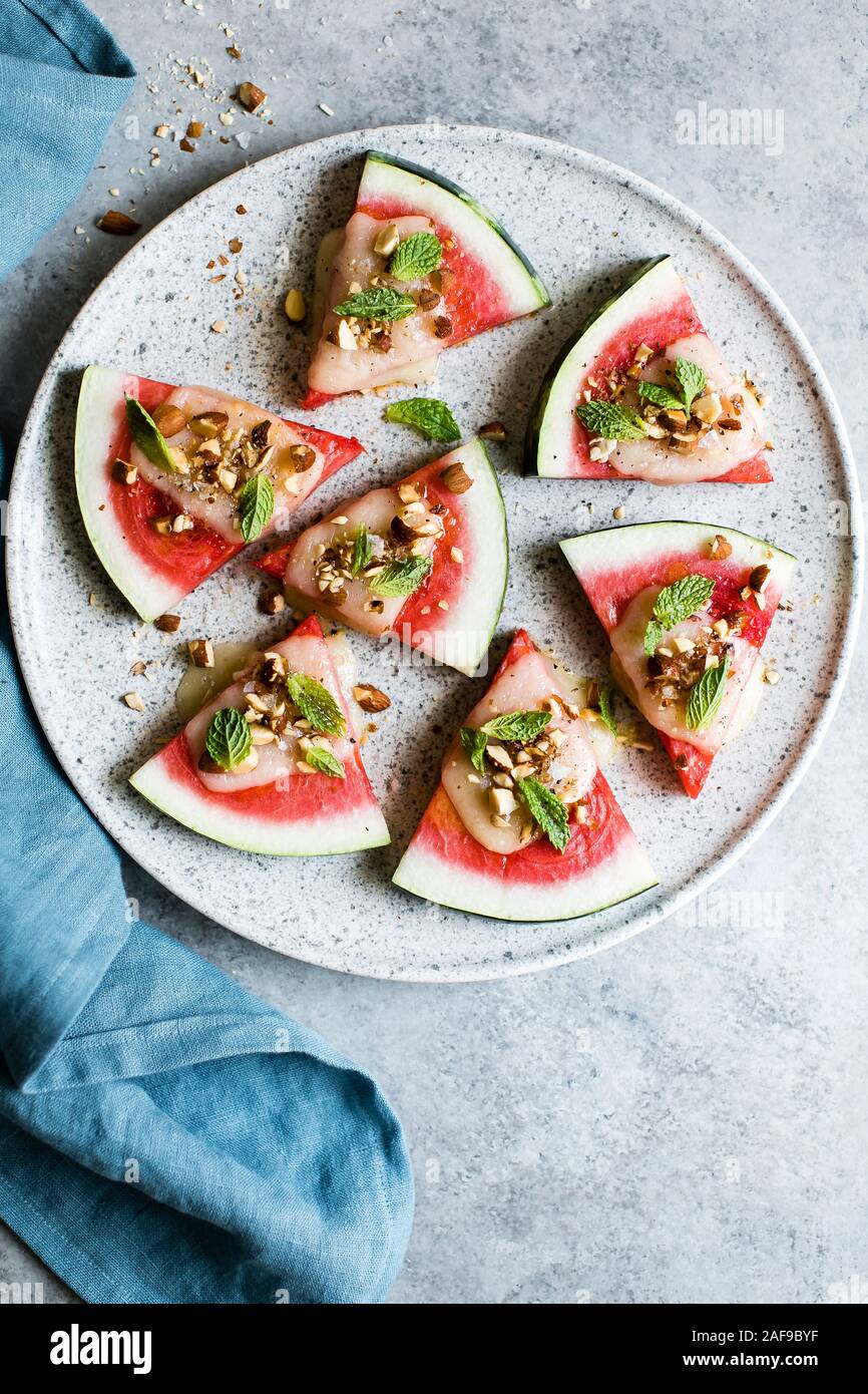 Cheese and watermelon canapes Stock Photo - Alamy