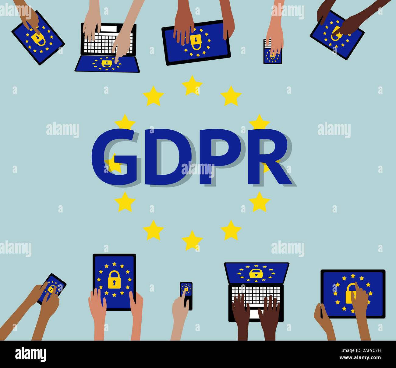 GDPR General data protection Hands holding Computer devices with ...