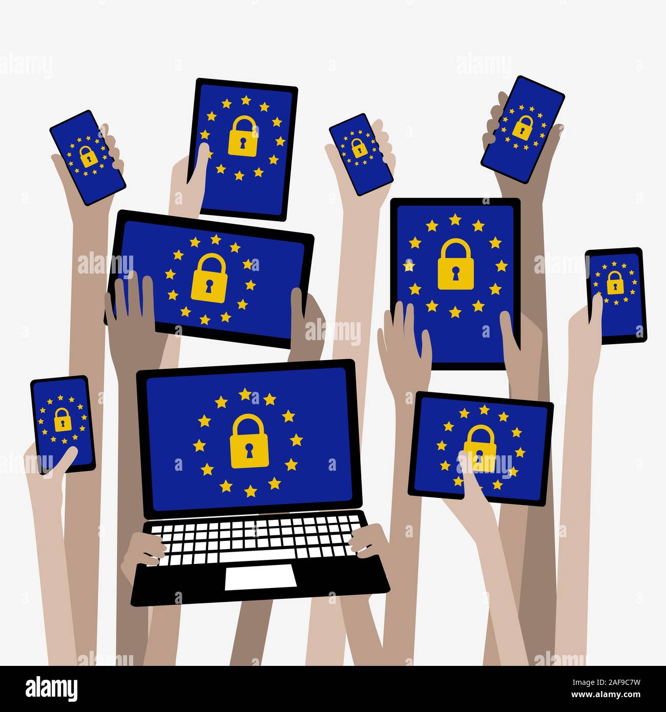 GDPR General data protection Hands holding Computer devices with ...