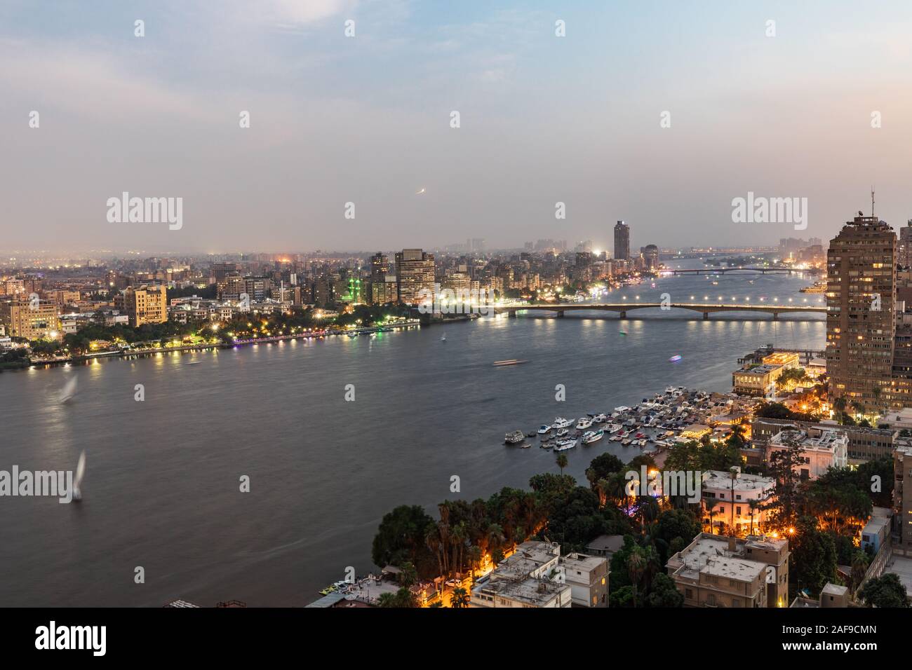 Africa, Egypt. Cairo. View of downtown Cairo and the Nile River Stock ...