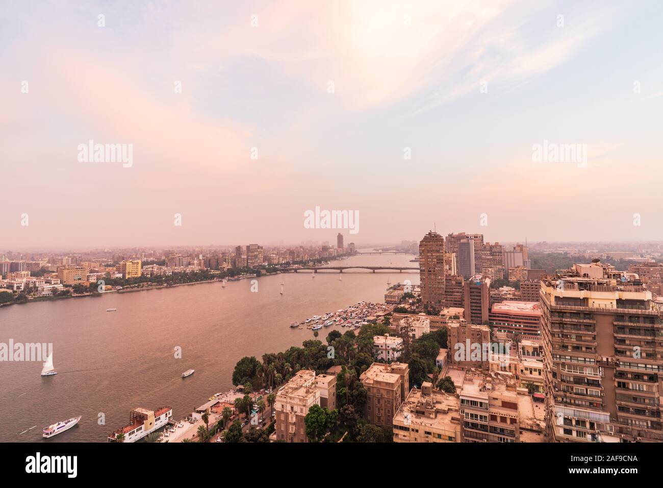 Africa, Egypt. Cairo. View of downtown Cairo and the Nile River Stock ...