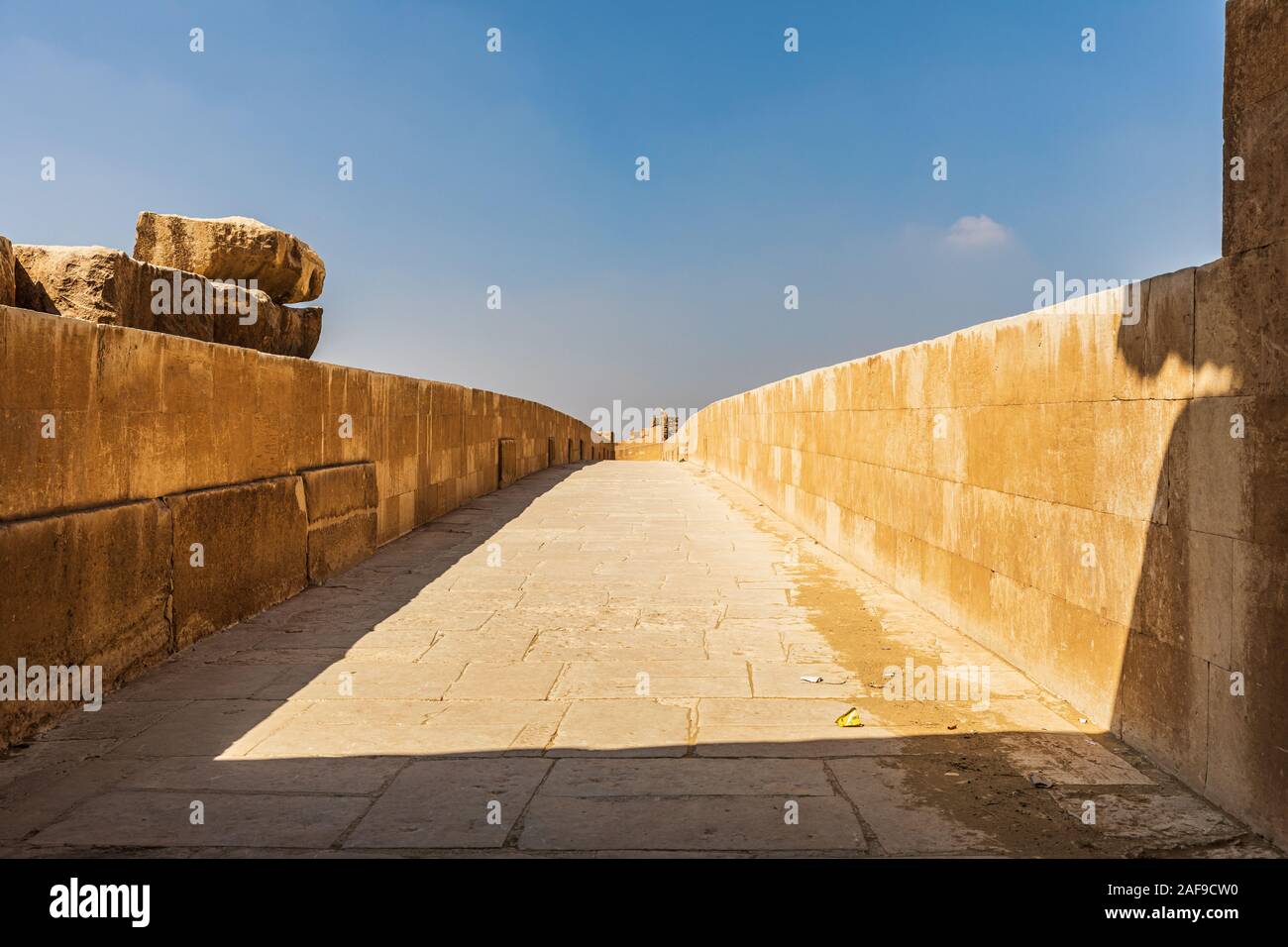 Africa, Egypt, Saqqara. Causeway near the Step Pyramid of Djoser in the ...
