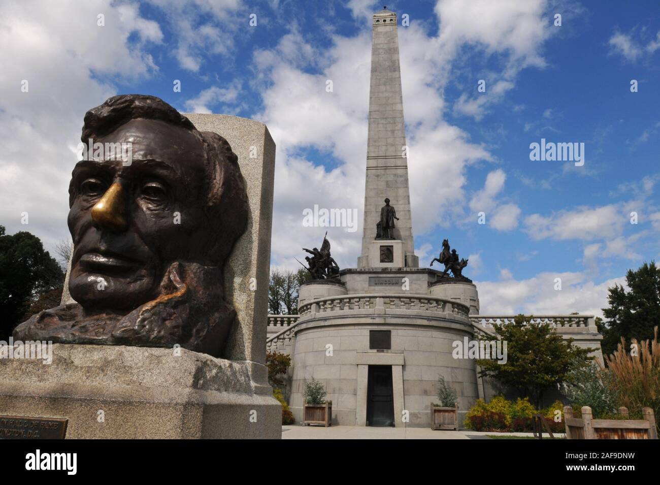 A bust of U.S. President Abraham Lincoln sits outside the Lincoln Tomb ...