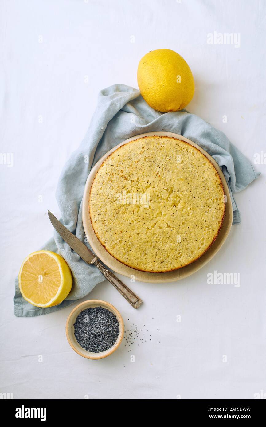Lemon sponge cake with poppy seeds Stock Photo - Alamy