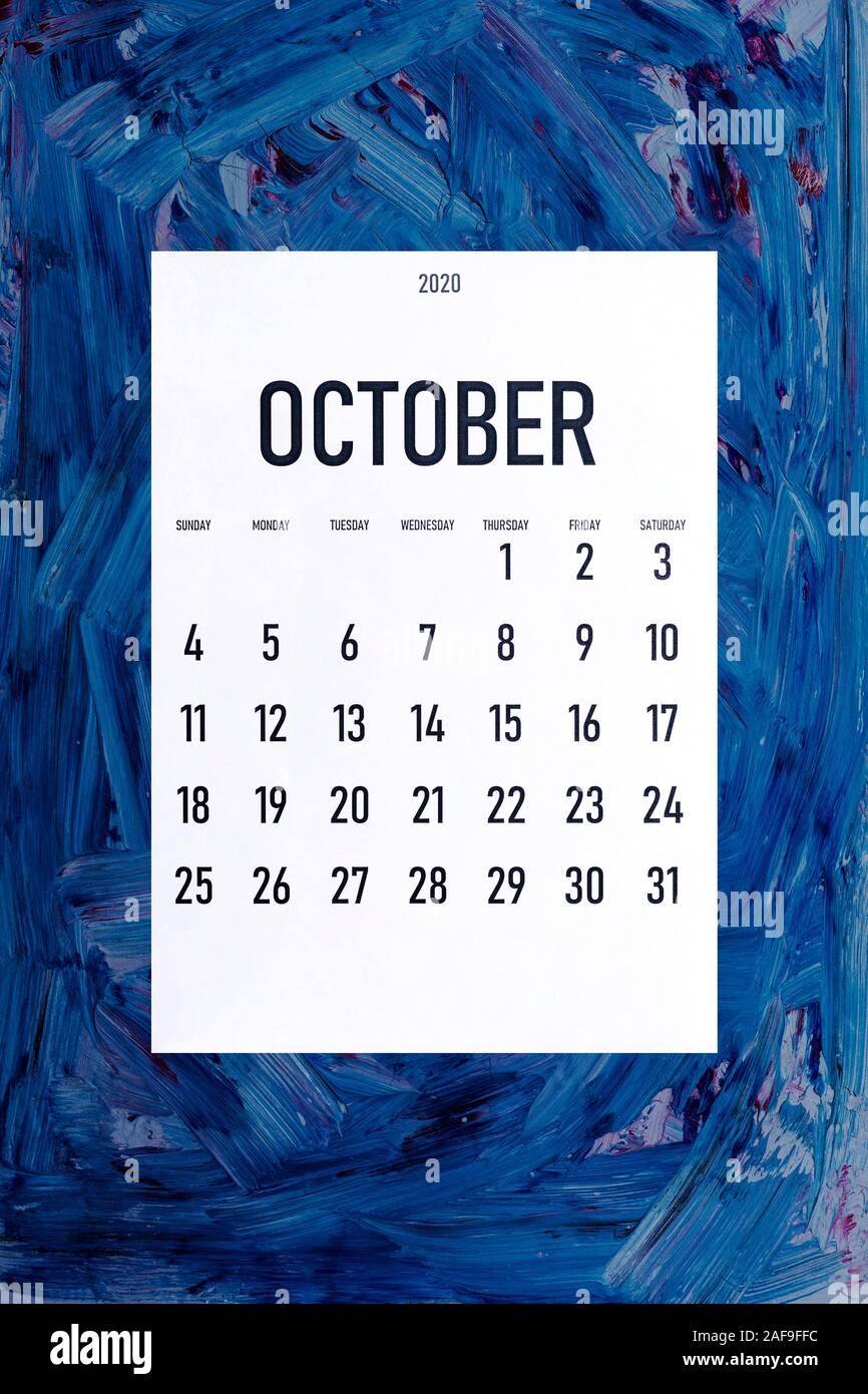 October 2020 simple calendar on painted background with trendy Classic ...