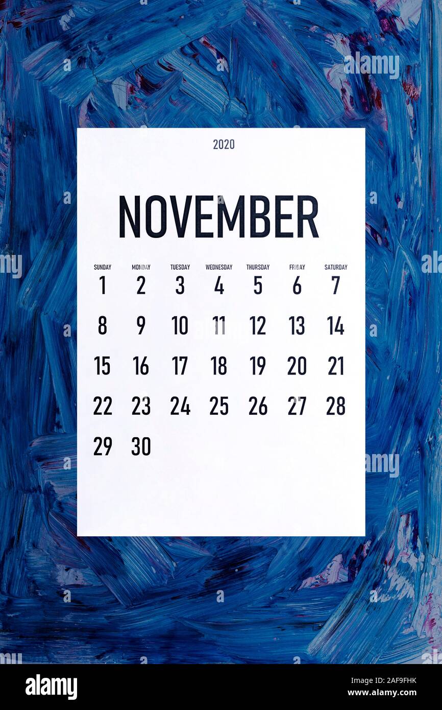 November 2020 simple calendar on painted background with trendy Classic ...