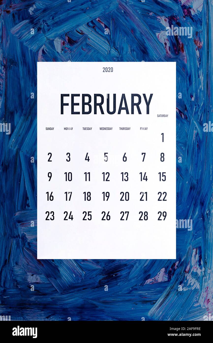 February 2020 simple calendar on painted background with trendy Classic ...