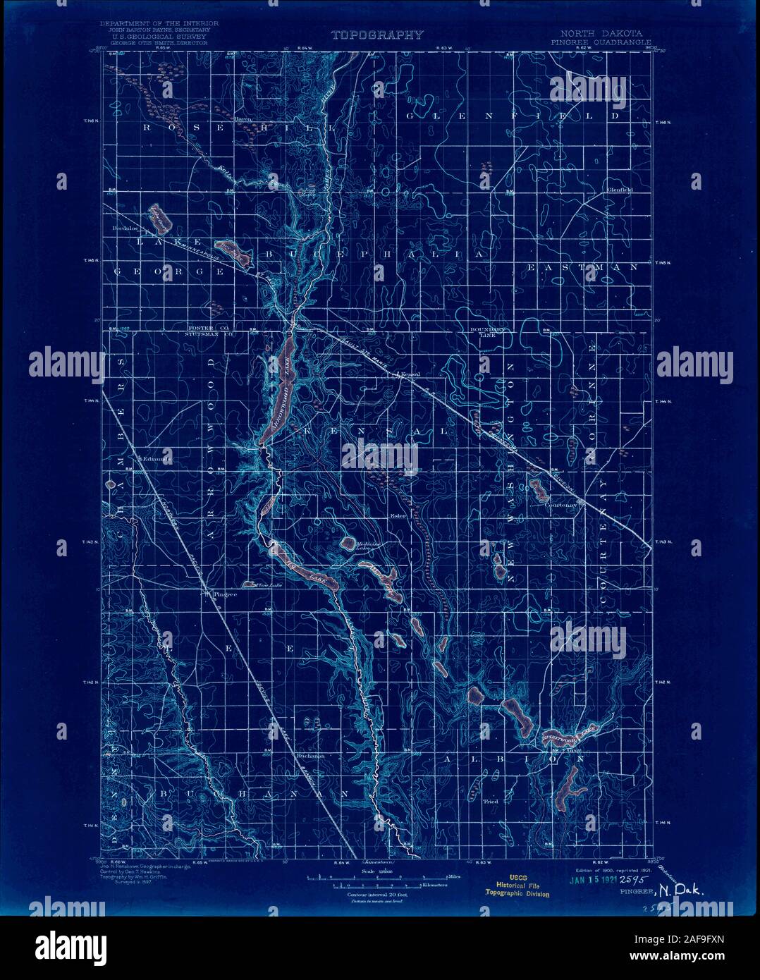 USGS TOPO Map North Dakota ND Pingree 285497 1900 125000 Inverted ...