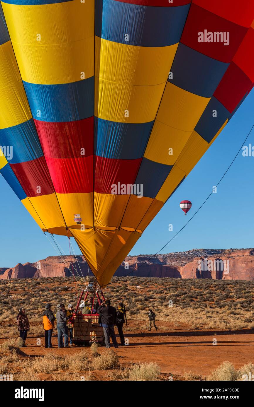 A hot air balloon is ready to launch in the Monument Valley Balloon ...
