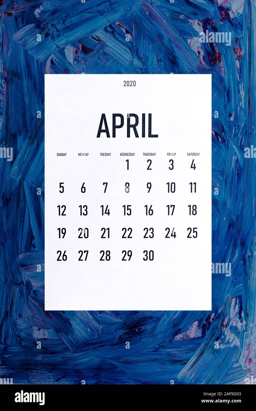 April 2020 simple calendar on painted background with trendy Classic ...