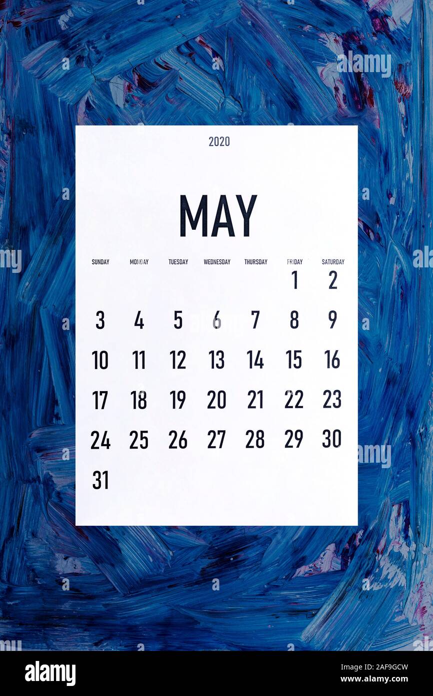 May 2020 simple calendar on painted background with trendy Classic Blue ...