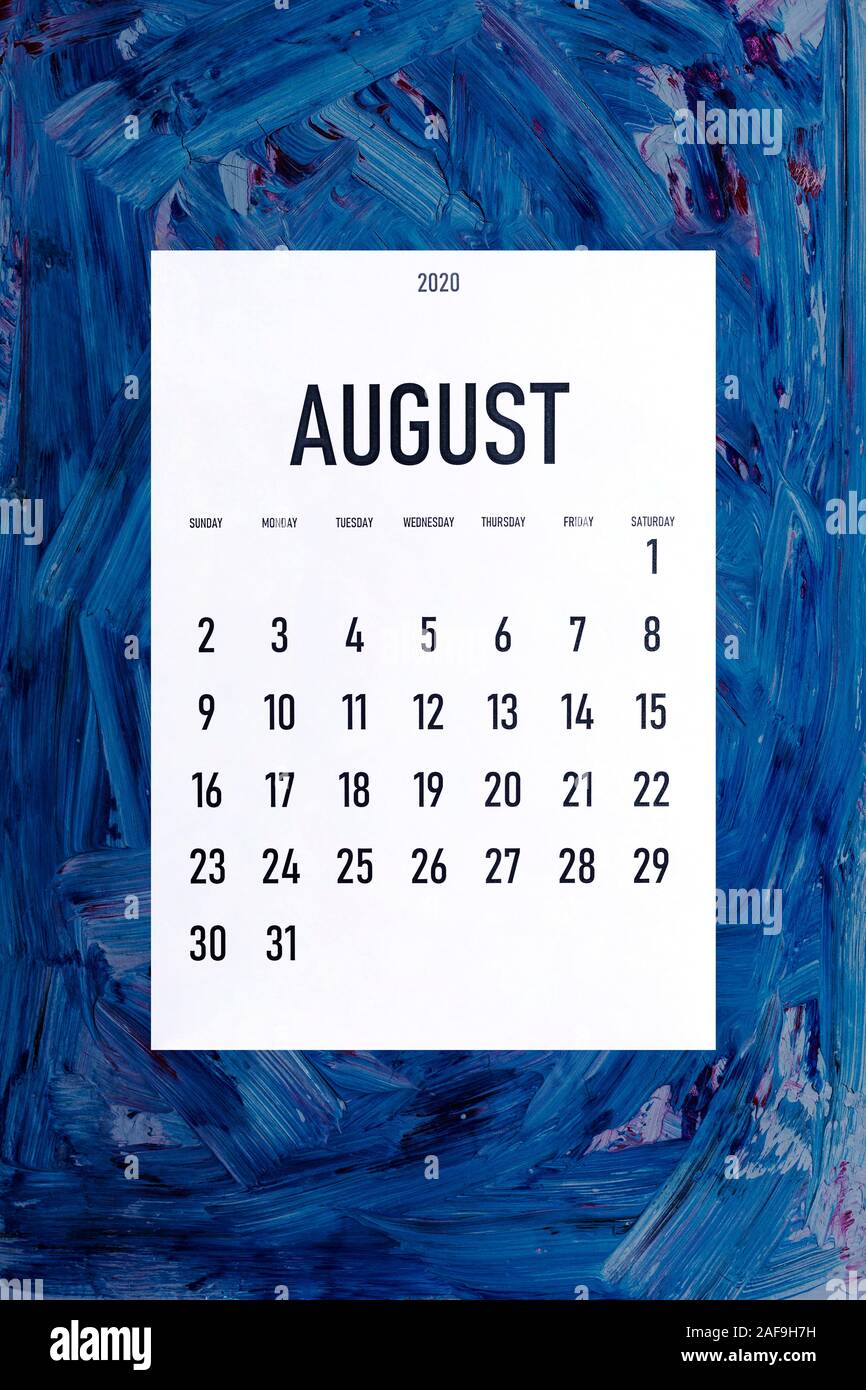 August 2020 simple calendar on painted background with trendy Classic ...