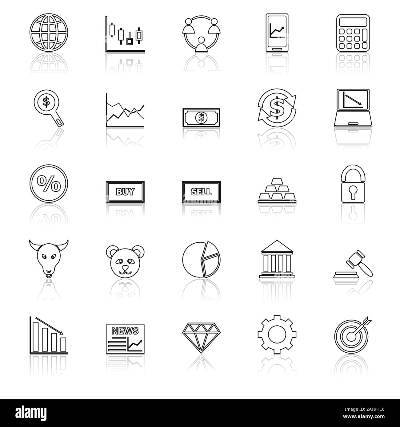 Forex line icons with reflect on white background, stock vector Stock ...