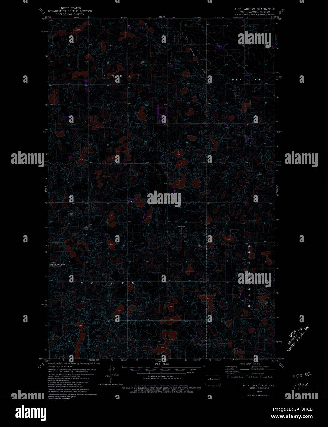USGS TOPO Map North Dakota ND Rice Lake NW 284811 1980 24000 Inverted ...