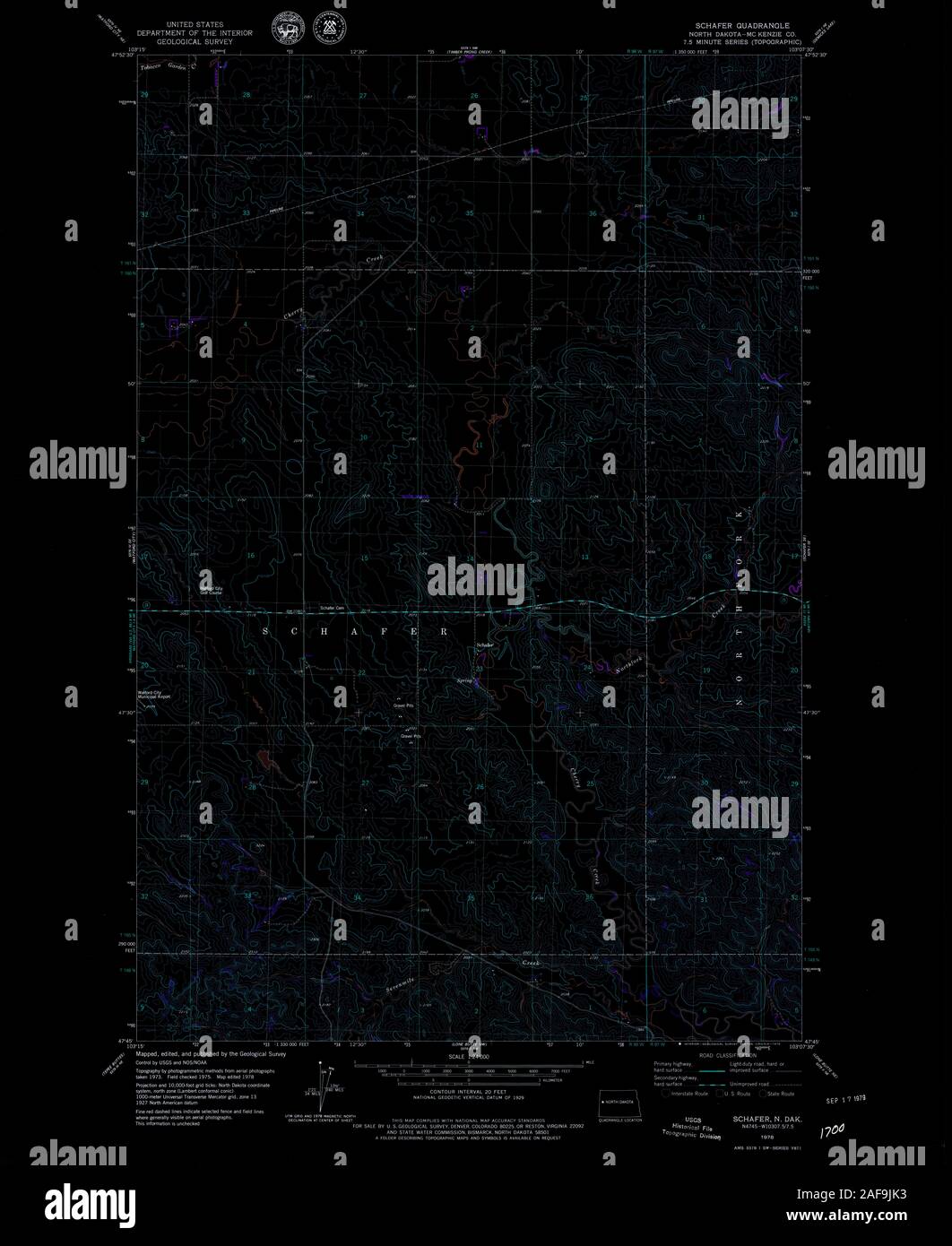 USGS TOPO Map North Dakota ND Schafer 284885 1978 24000 Inverted ...