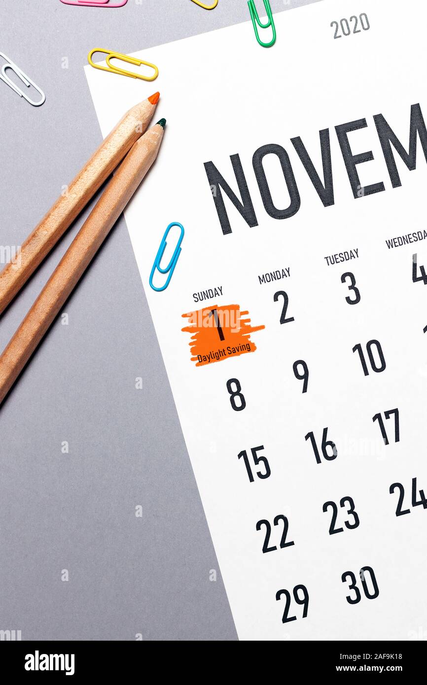Daylight saving day marked on November 2020 calendar with office ...