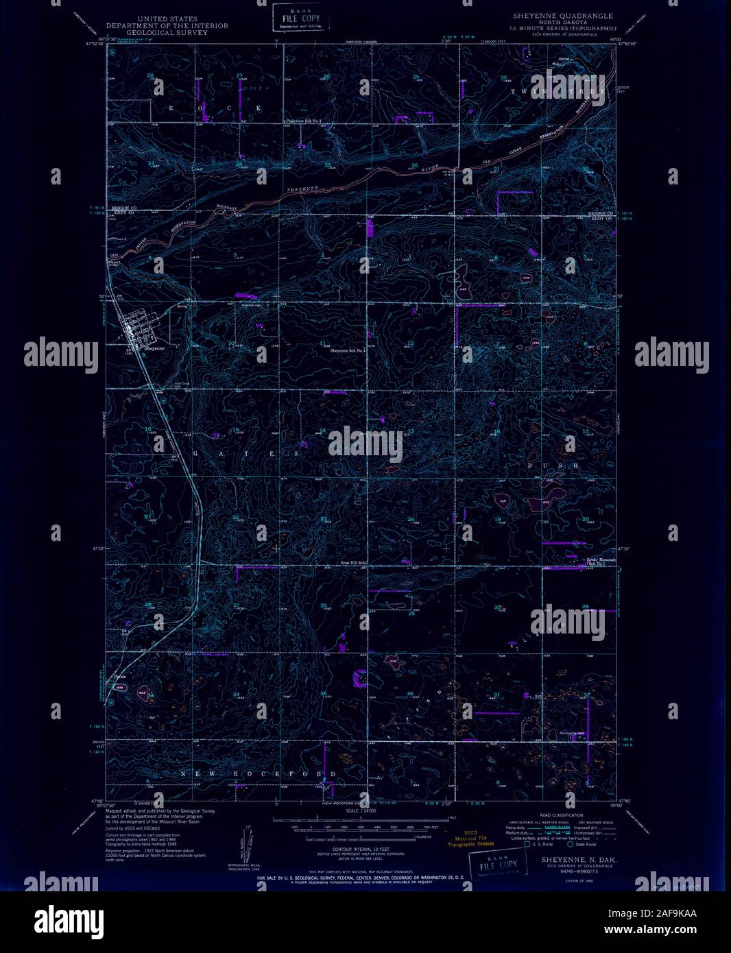 USGS TOPO Map North Dakota ND Sheyenne 284924 1950 24000 Inverted ...