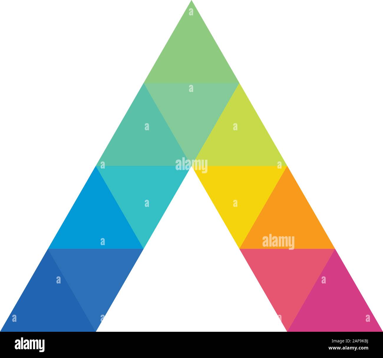 Letter A with mosaic pattern on white background. Colorful triangular ...