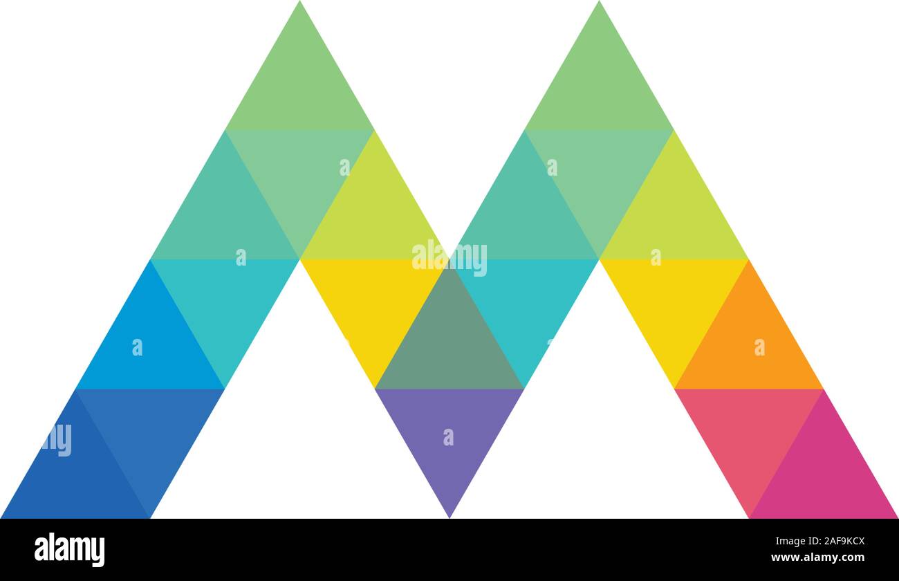 Letter M icon with mosaic pattern. Abstract logo template in rainbow ...
