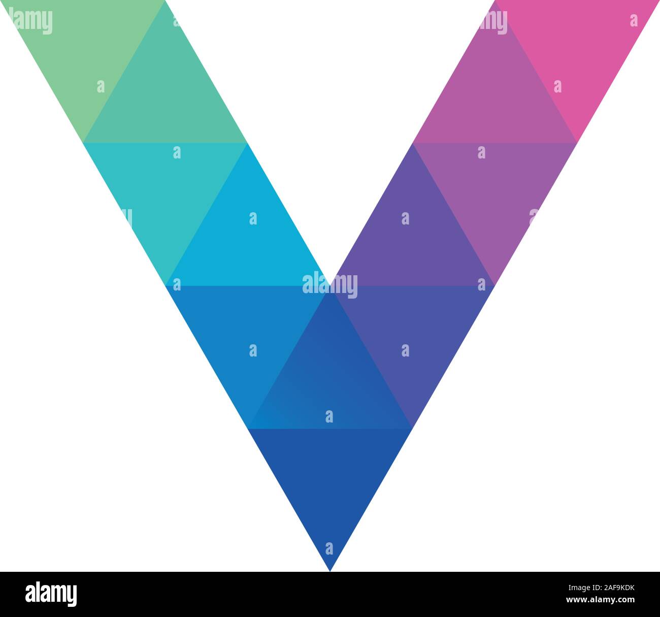 Letter V with mosaic pattern on white background. Colorful triangular ...