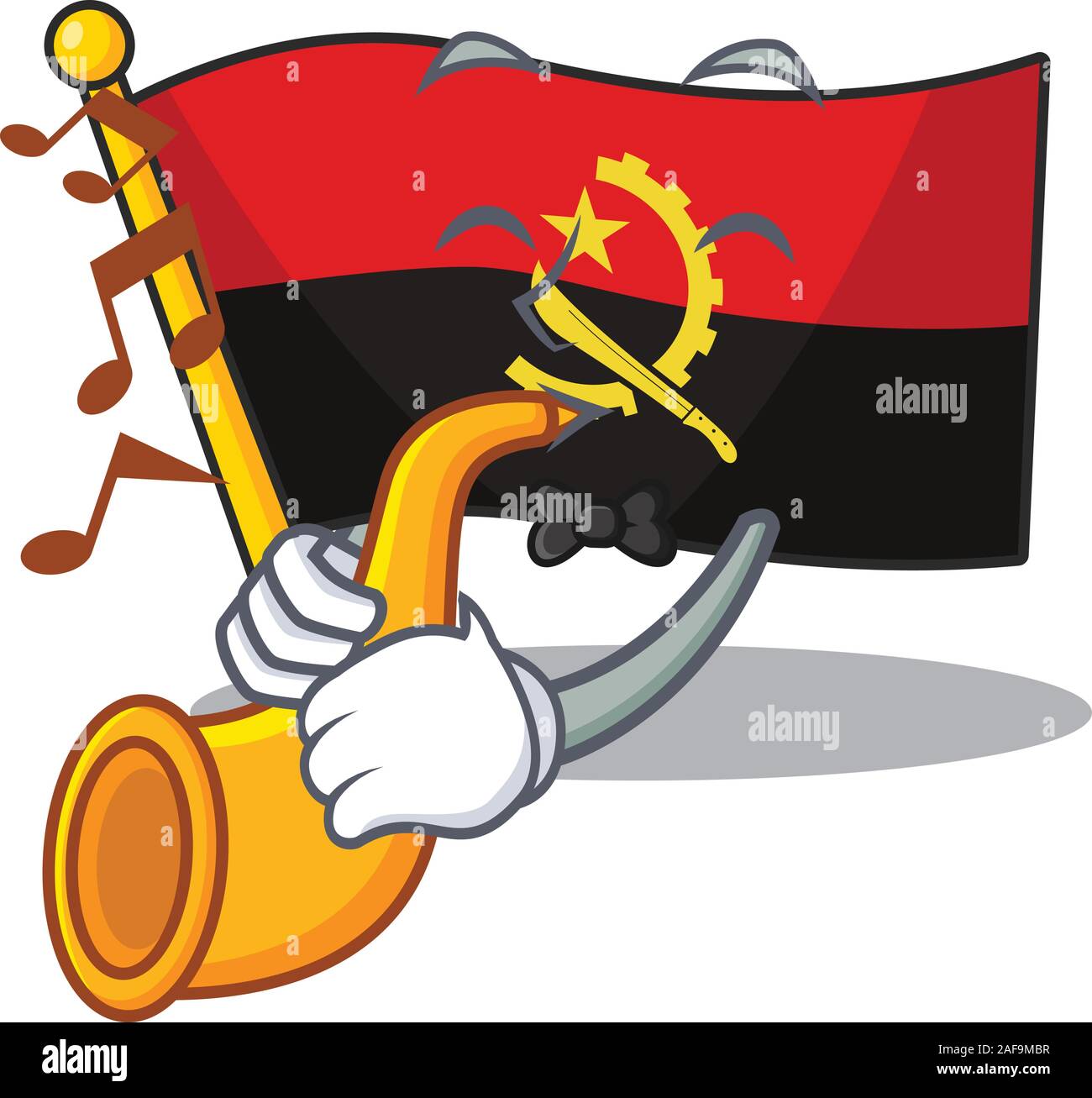 Flag angola Scroll cartoon character design performance with trumpet ...
