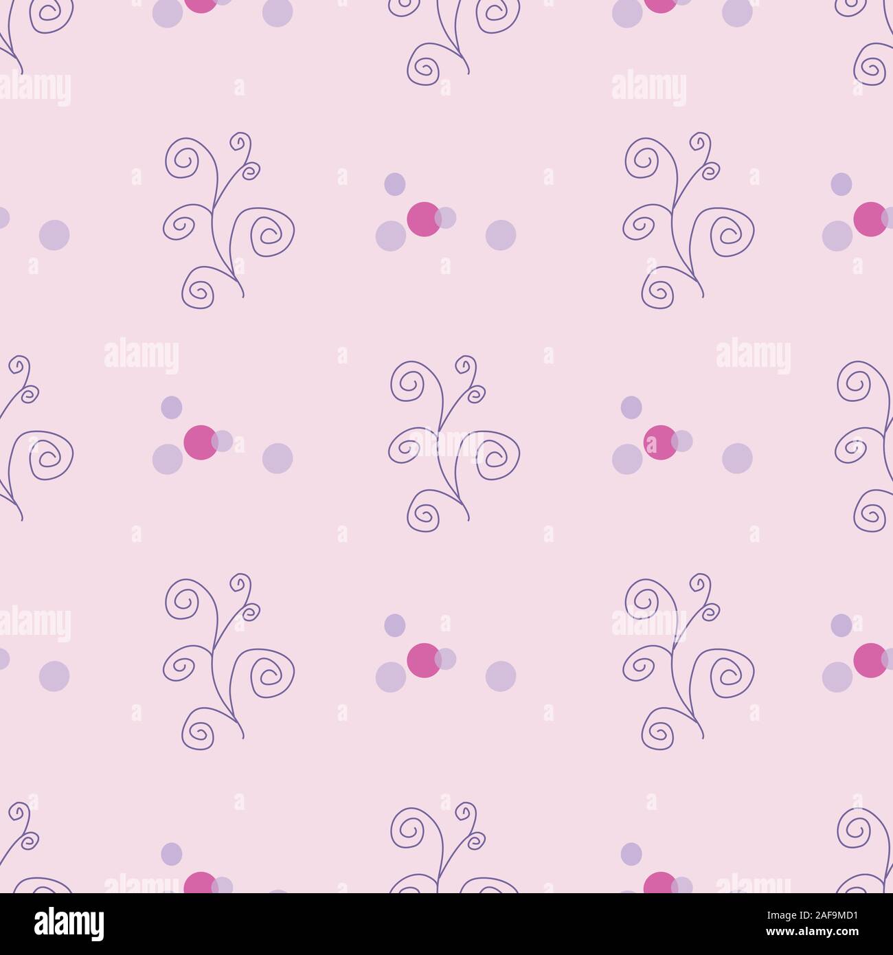 Sweet Pink swirls Hand Drawn Swirls and dots, repeat pattern Vector ...