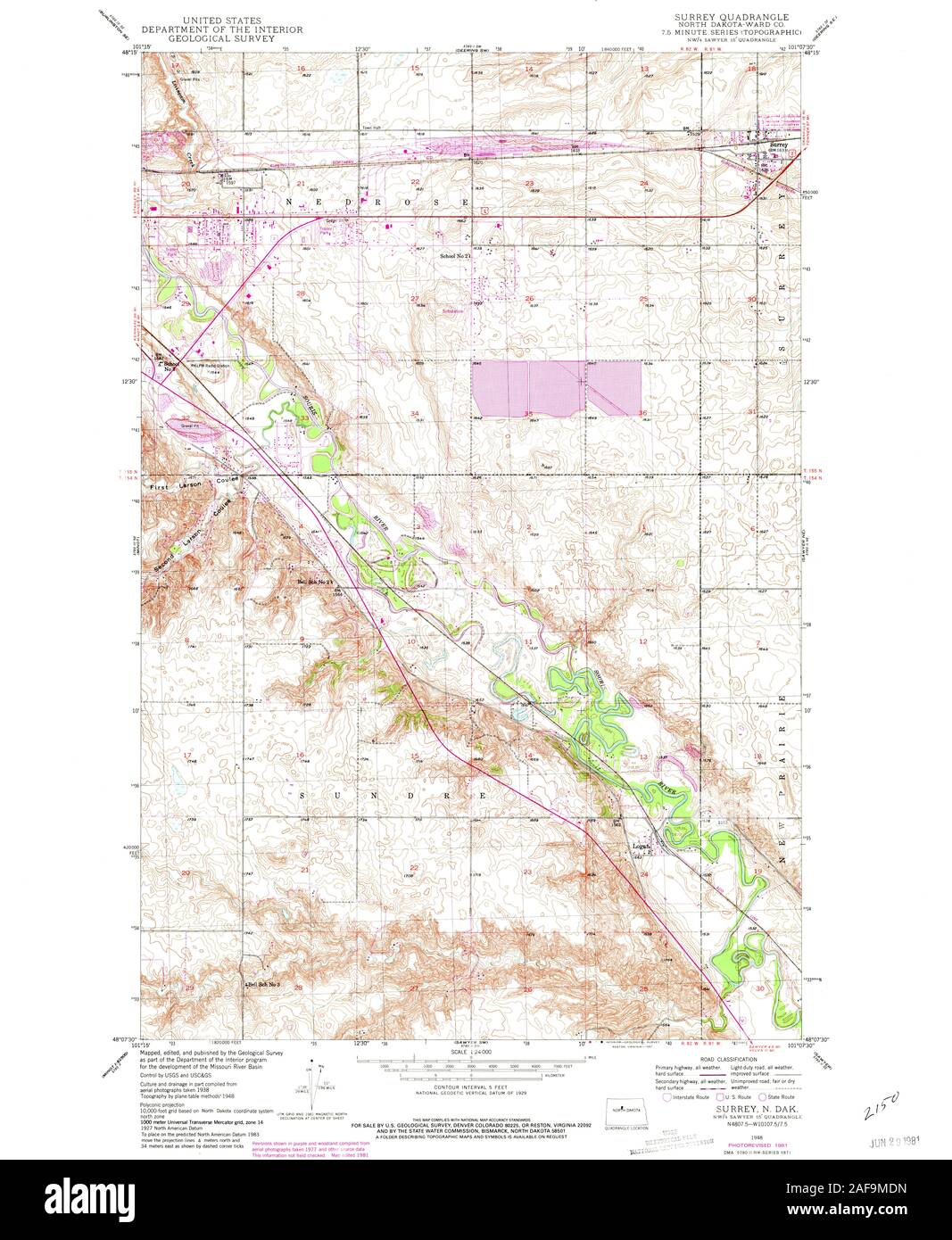 Surrey north dakota map hi-res stock photography and images - Alamy