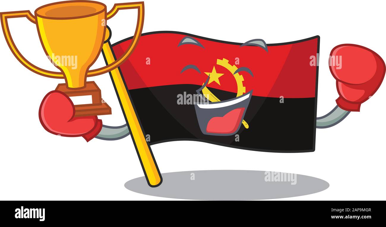 Super cool Boxing winner flag angola Scroll in mascot cartoon design ...