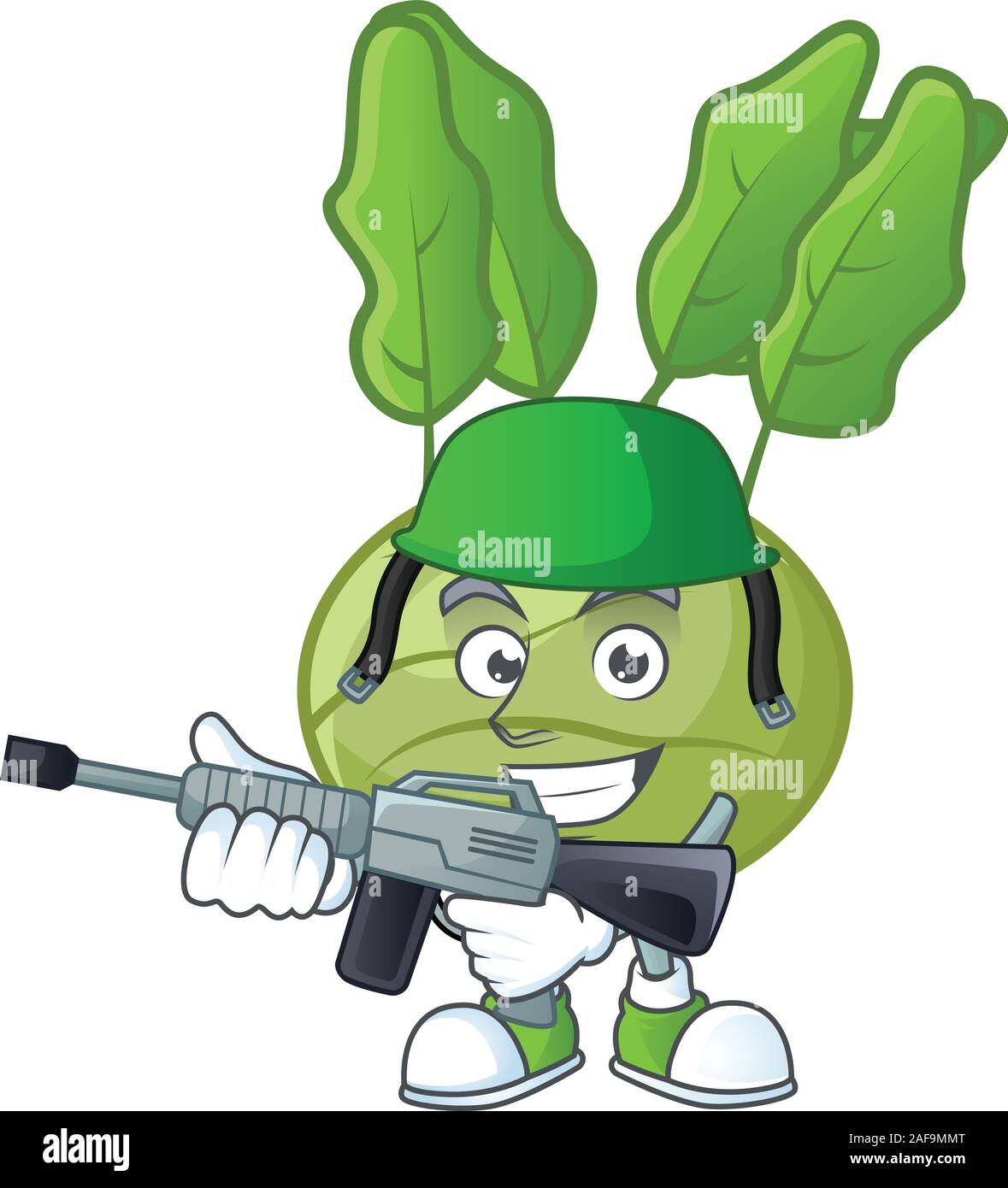 A mascot of kohlrab as an Army with machine gun Stock Vector Image ...