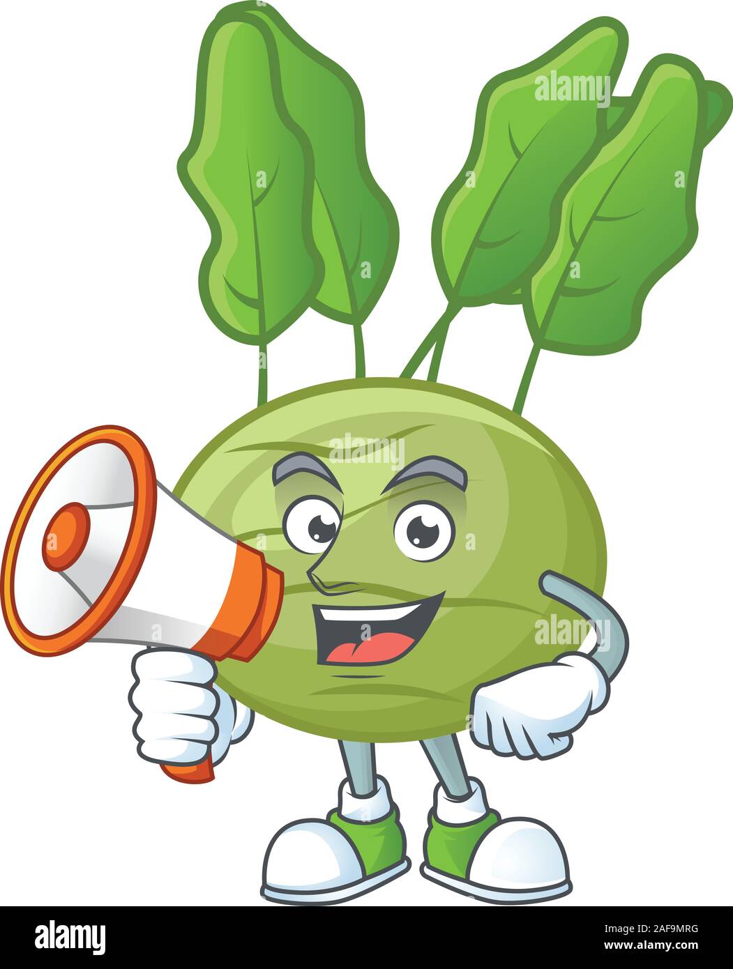 Smiling cartoon character of kohlrab with megaphone Stock Vector Image ...
