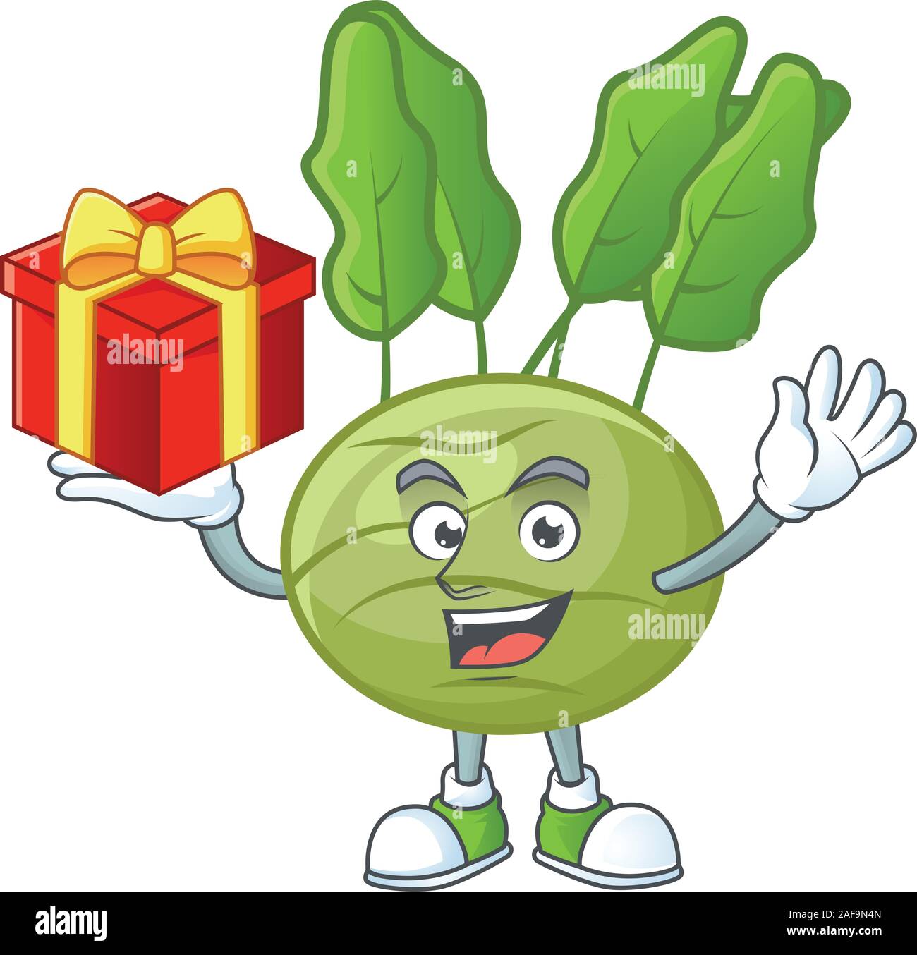 Kohlrab cartoon character with a box of gift Stock Vector Image & Art ...