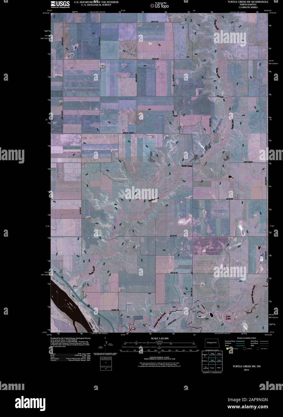 USGS TOPO Map North Dakota ND Turtle Creek SW 20110414 TM Inverted ...