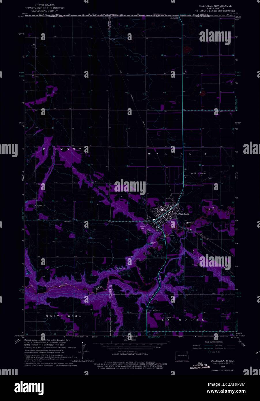 USGS TOPO Map North Dakota ND Walhalla 285140 1964 24000 Inverted ...