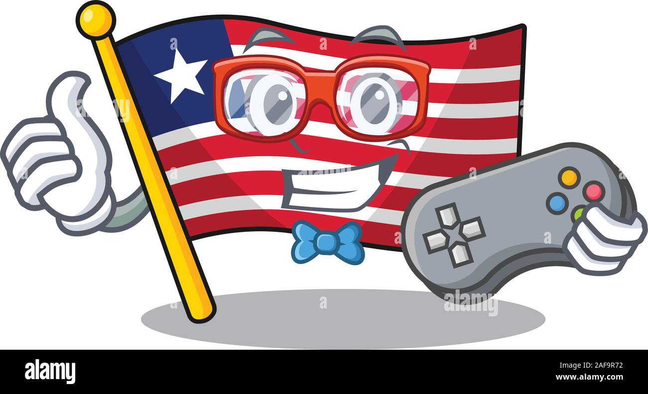 Funny geek gamer flag liberia Scroll cartoon character style Stock ...