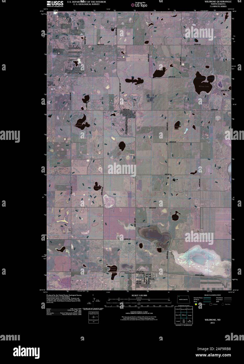 USGS TOPO Map North Dakota ND Wildrose 20110331 TM Inverted Restoration ...