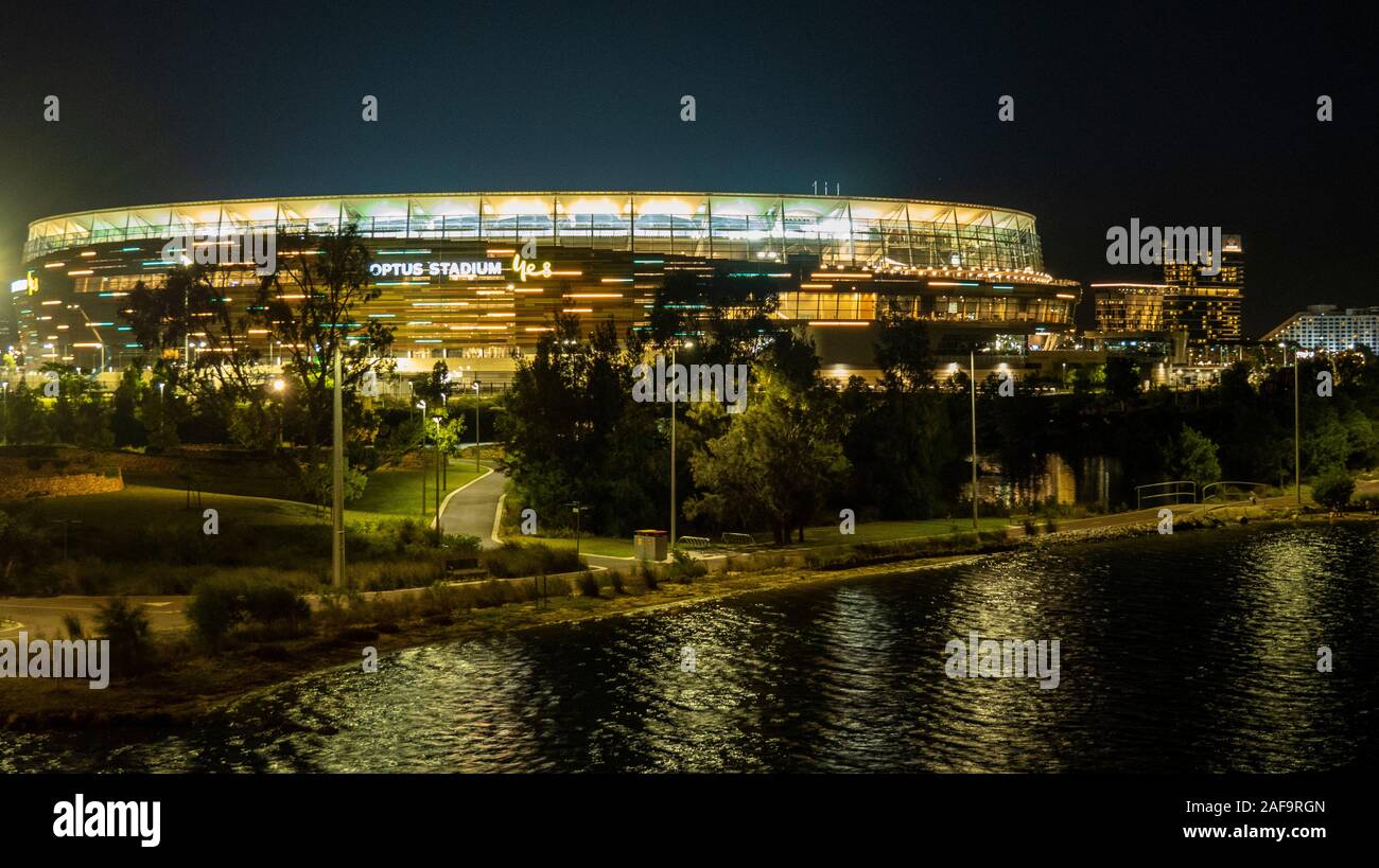Optus Stadium on the banks of the Swan River Perth Western Australia ...